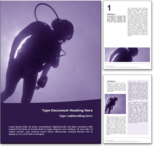 Royalty Free Scuba Diving Microsoft Word Template in Purple