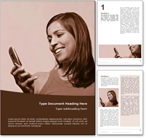 Royalty Free Girl with Mobile Cell Phone Microsoft Word Template In Orange
